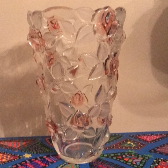 Accents | Glass Vase With Raised Flower Design 95 Tall | Poshmark